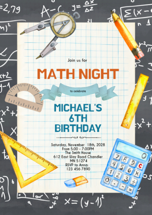 Plantilla de Math Birthday party Invitation | PosterMyWall