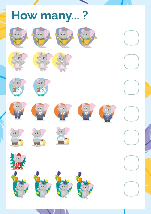 Math Sheet How many ... cartoons Template | PosterMyWall