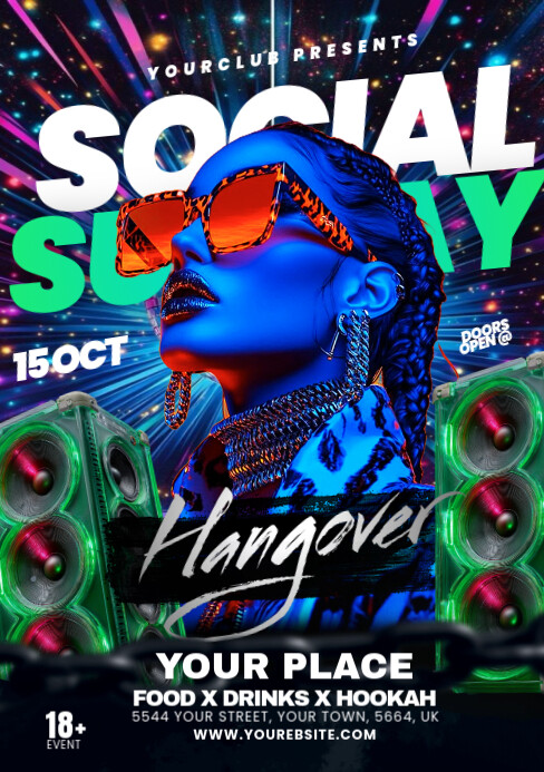 Maximalist "neon Vibe - Social Sunday Party Poster" A5 Template ...