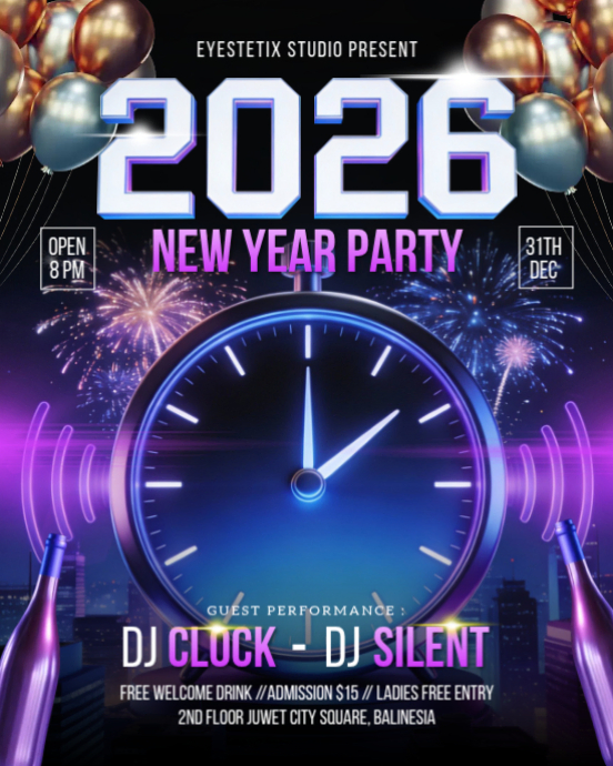Maximalist 2026 New Year Party Instagram Portrait Template | PosterMyWall