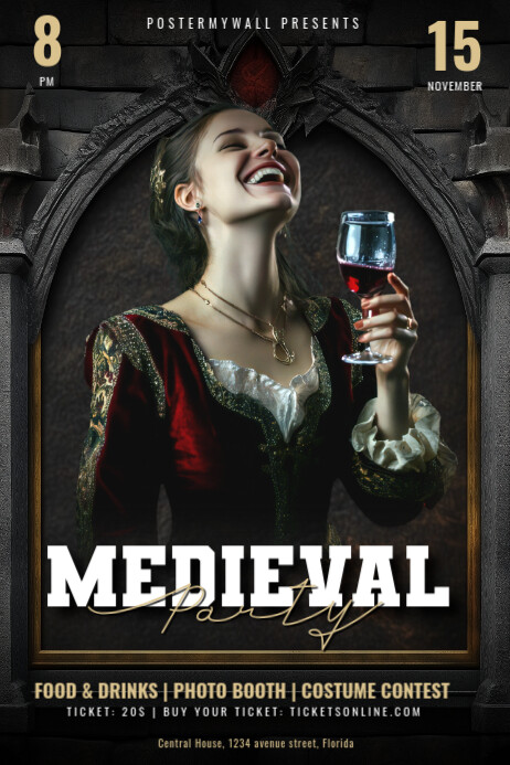 Maximalist 3D Medieval Banquet Party Poster Template | PosterMyWall