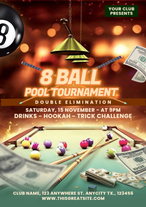 Maximalist 8 Ball Pool Tournament A4 Template | PosterMyWall