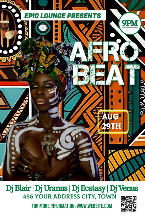 Maximalist Afro Beats Flyer Template Poster | PosterMyWall
