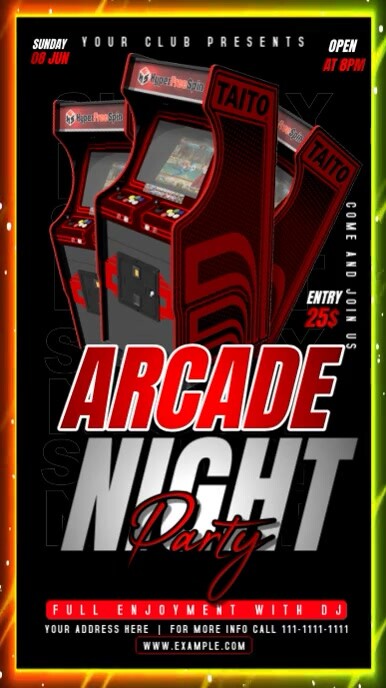 Maximalist Arcade Night Party Instagram Story Template | PosterMyWall
