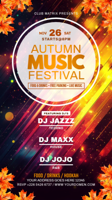 Maximalist Autumn Music Festival Digital Display (9:16) Template ...