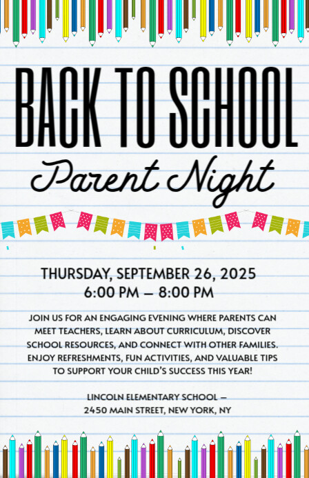 Maximalist Back To School Parent Night Tabloid Template | PosterMyWall