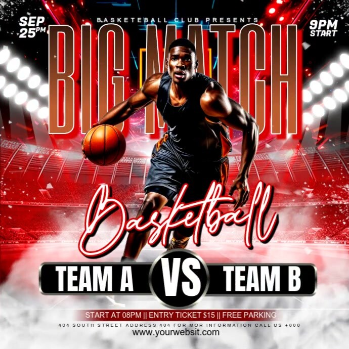 Maximalist Big Match Basketball Instagram Post Template | PosterMyWall