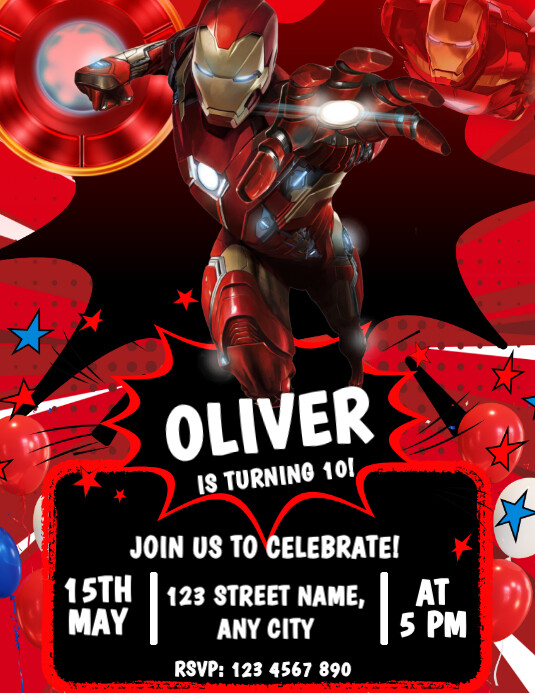 Maximalist Birthday Invitation Iron Man Flyer (us Letter) Template ...
