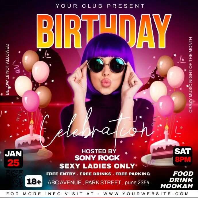Maximalist Birthday Night Party Ads Instagram Template | PosterMyWall