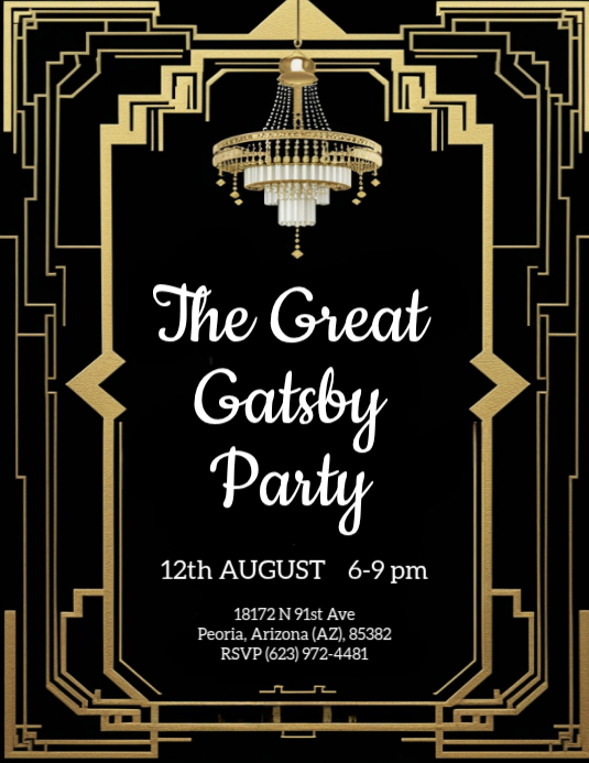 Maximalist Black and Gold Chandelier Great Gatsby Party invitation ...
