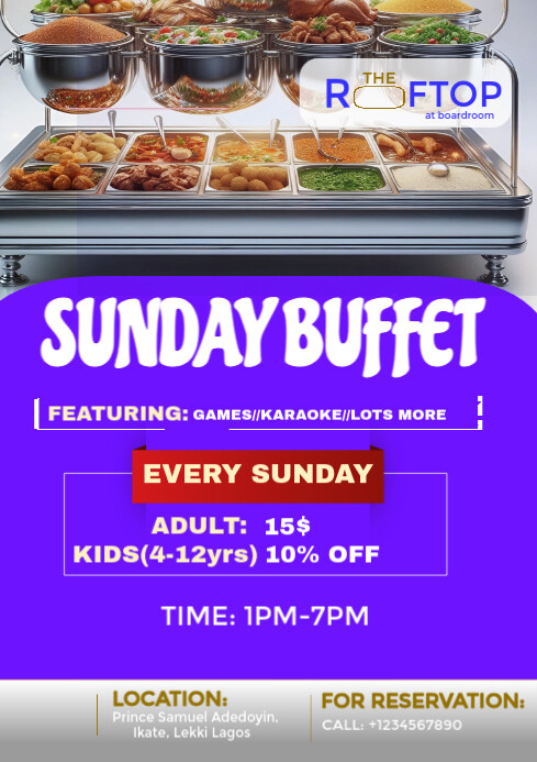 Maximalist Blue Sunday buffet A4 Template | PosterMyWall