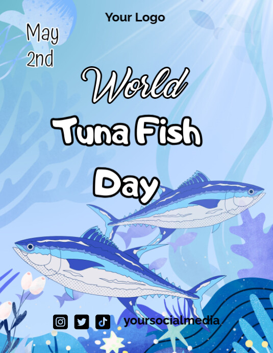 Plantilla de Maximalist Blue World Tuna Fish Day Flyer (us Letter ...