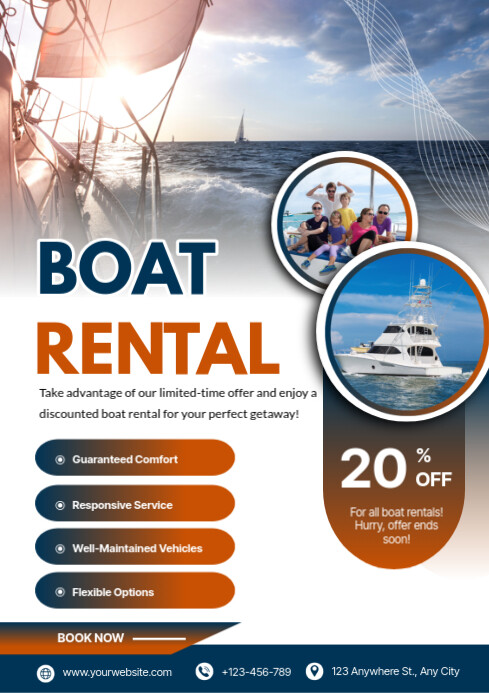Maximalist Boat Rental Service Ad Flyer Template Design A2 | PosterMyWall