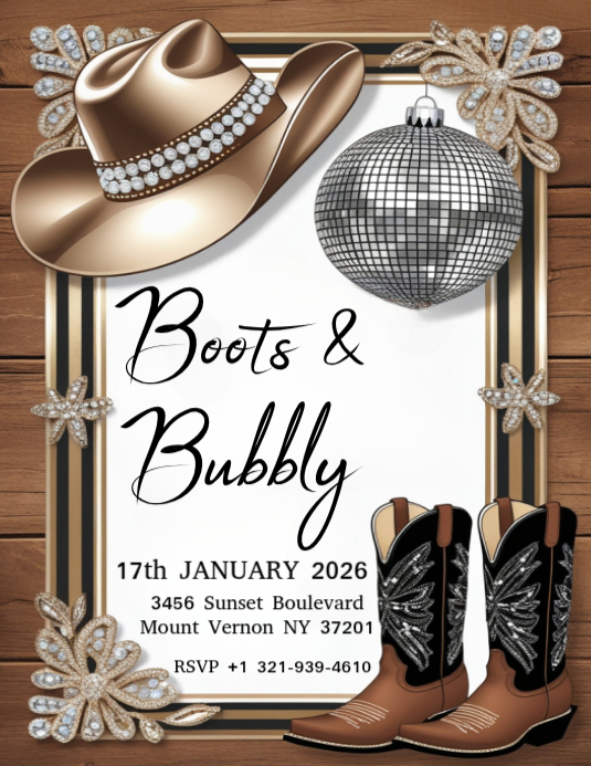 Plantilla de Maximalist Boots And Bubbly Invitation Flyer (us Letter ...