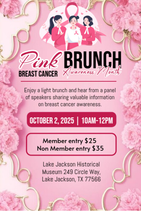 Maximalist Breast Cancer Awareness Brunch Invitation Poster Template ...