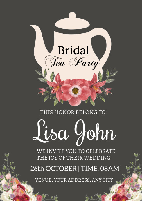 Maximalist Bridal Tea Party Invite A4 Template | PosterMyWall