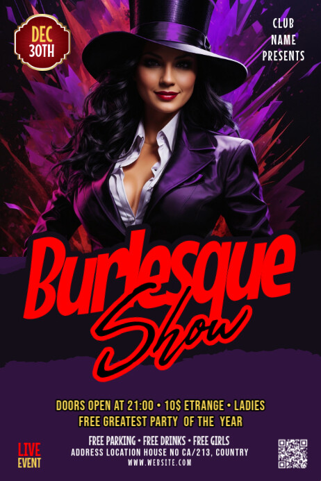 Plantilla de Maximalist Burlesque Show Banner Banner 4' × 6' | PosterMyWall