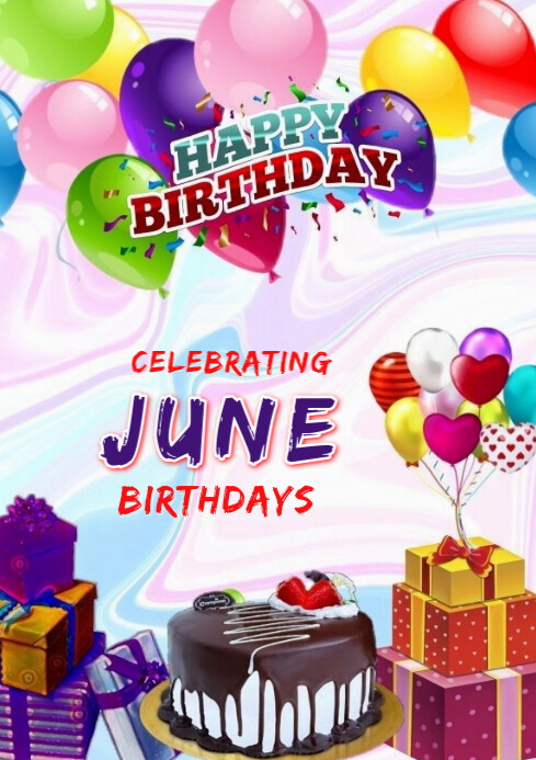 Maximalist Celebrating June Birthdays A4 Template | PosterMyWall