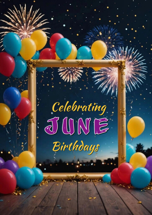Maximalist Celebrating June Birthdays A4 Template | PosterMyWall