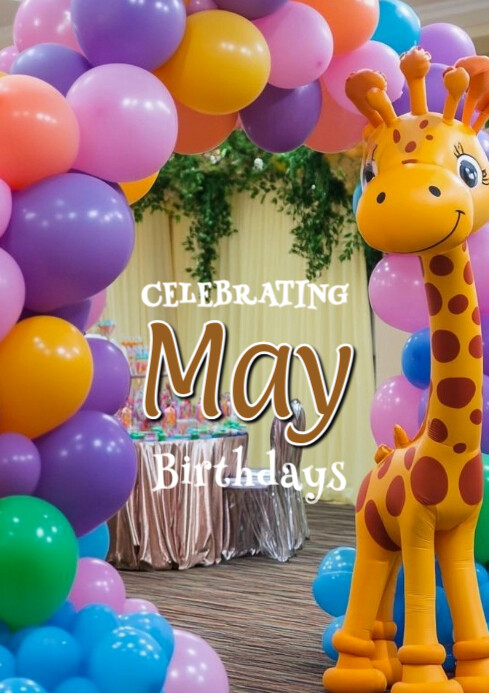 Maximalist Celebrating May Birthdays A4 Template | PosterMyWall
