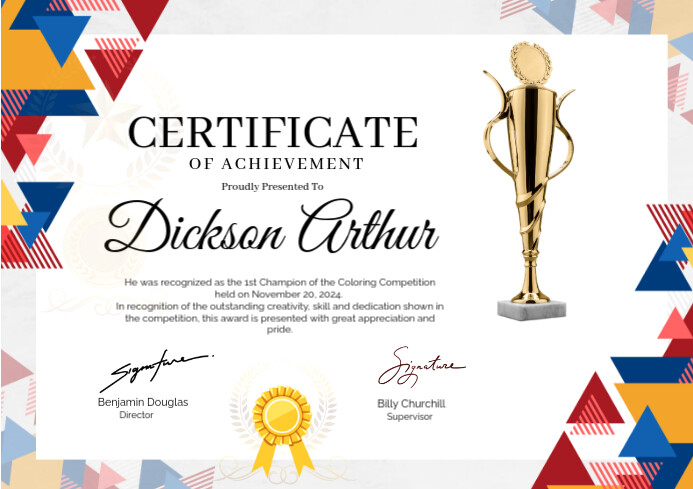 Maximalist Certificate Of Achievement Champion Design A4 Template ...