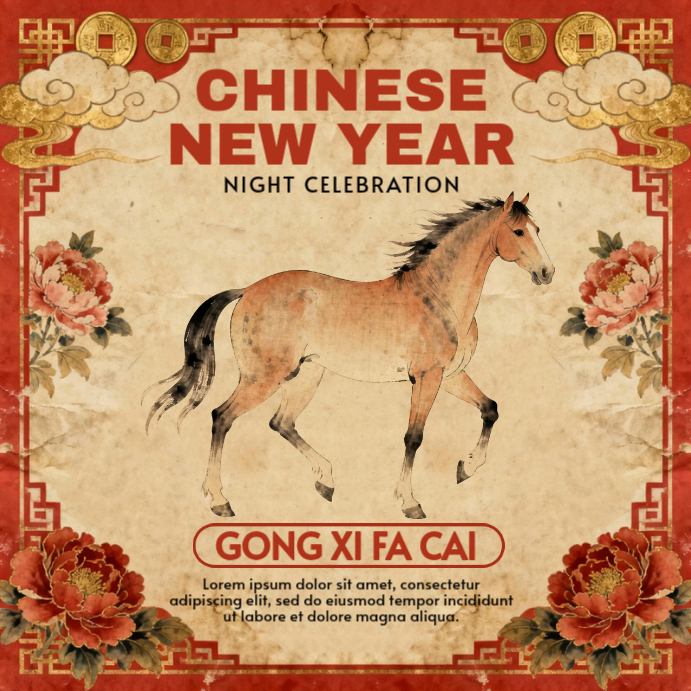 Maximalist Chinese New Year Celebration Instagram Post Template ...