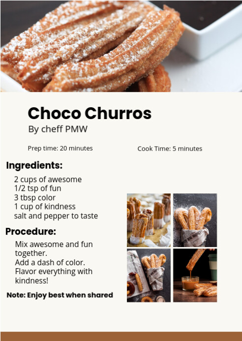 Copy of Maximalist Choco Churros Recipe Card A6 | PosterMyWall