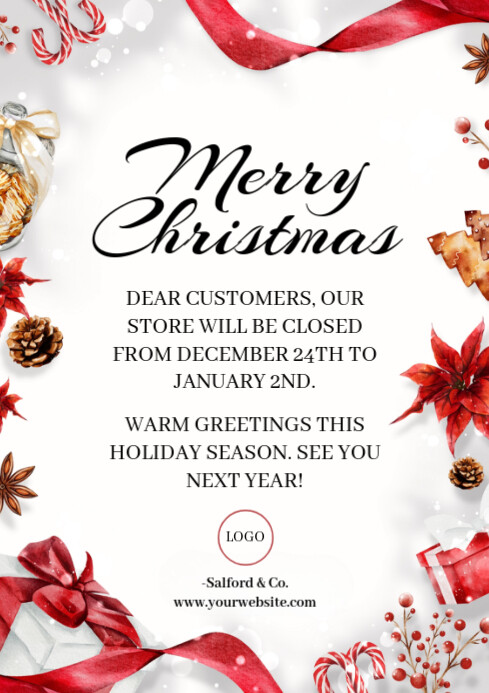 Maximalist Christmas Closure Notice A4 Template | PosterMyWall
