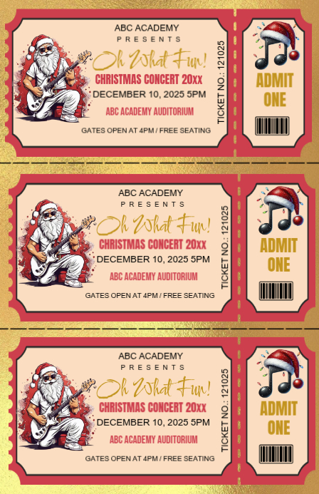 Maximalist Christmas Concert Entry Ticket Tabloid Template | PosterMyWall