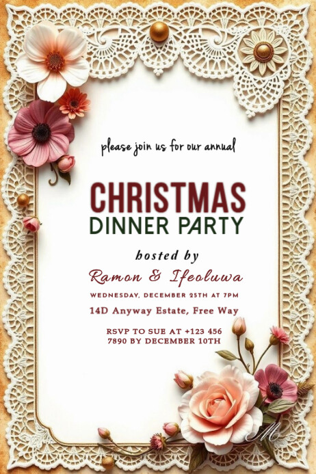 Maximalist Christmas Dinner Party Invite Banner 4' × 6' Template ...