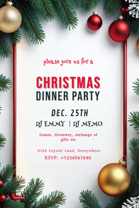 Maximalist Christmas Dinner Party Invite Banner 4' × 6' Template ...