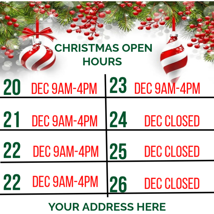 Maximalist Christmas Open Hours Instagram Post Template | PosterMyWall