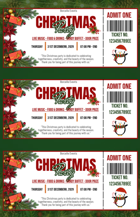 Maximalist Christmas Party Admit Ticket Tabloid Template | PosterMyWall