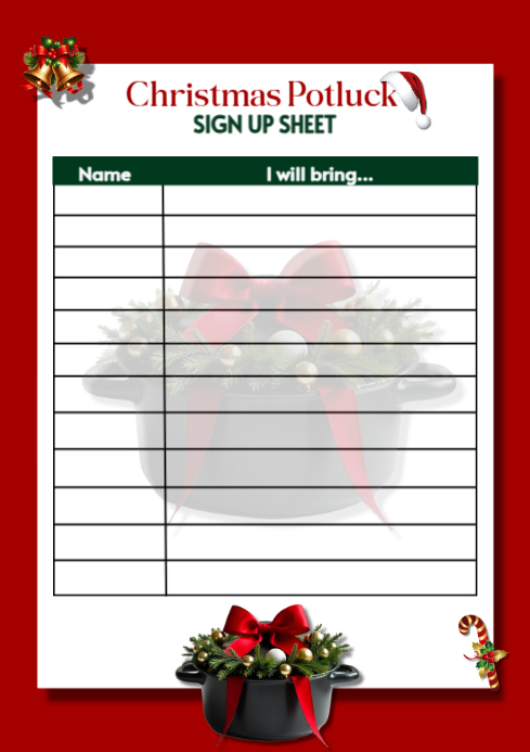 Maximalist Christmas Potluck Sign Up Sheet A4 Template | PosterMyWall