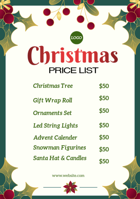 Maximalist Christmas Pricelist A4 Template | PosterMyWall