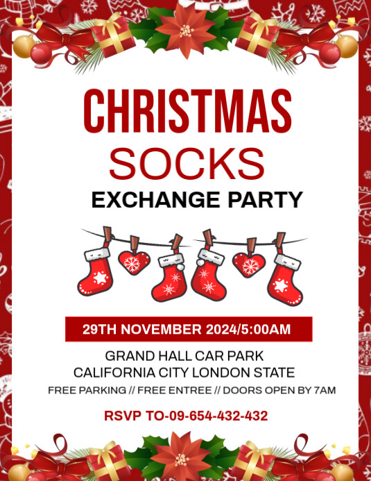 Plantilla de Maximalist Christmas Socks Exchange Party Invitation Flyer ...