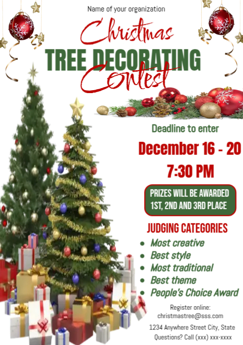 Maximalist Christmas Tree Decorating Contest Ad A4 Template | PosterMyWall