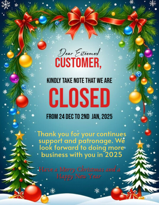 Maximalist Closed For Christmas Flyer (us Letter) Template | PosterMyWall