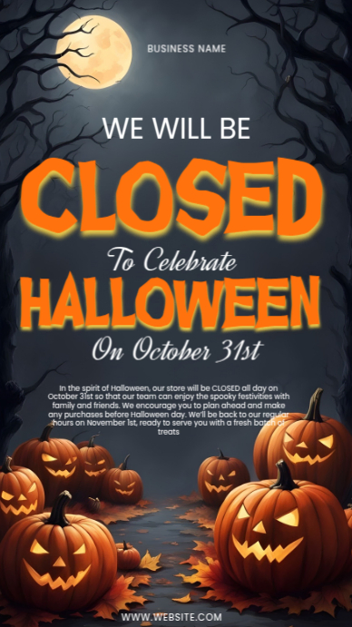 Maximalist Closed For Halloween Instagram Story Template | PosterMyWall