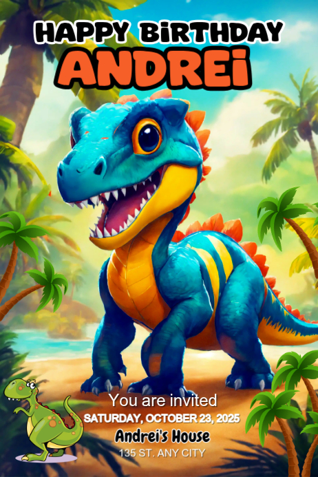 Maximalist Dinosaur Birthday Poster Template | PosterMyWall