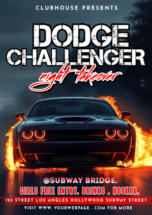 Maximalist Dodge Challenger Night Show Flyers A4 Template | PosterMyWall