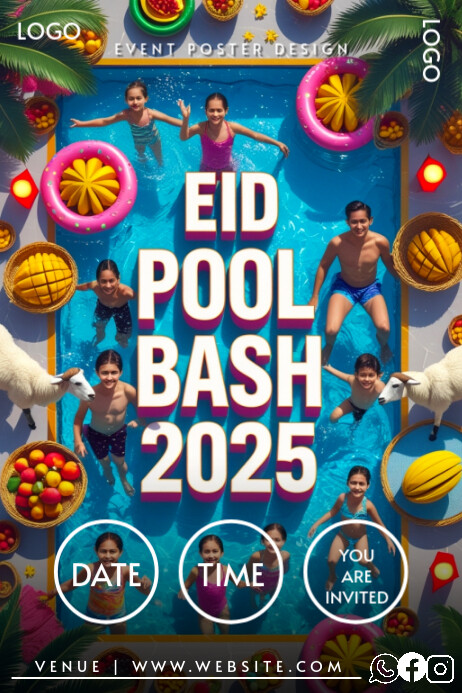 Copy of Maximalist Eid Pool Party Invitation Poster – Fun Summer Eid ...