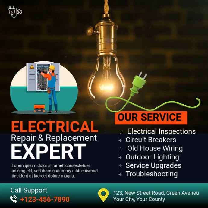 Maximalist Electrical Repair Services Instagram Post Template ...