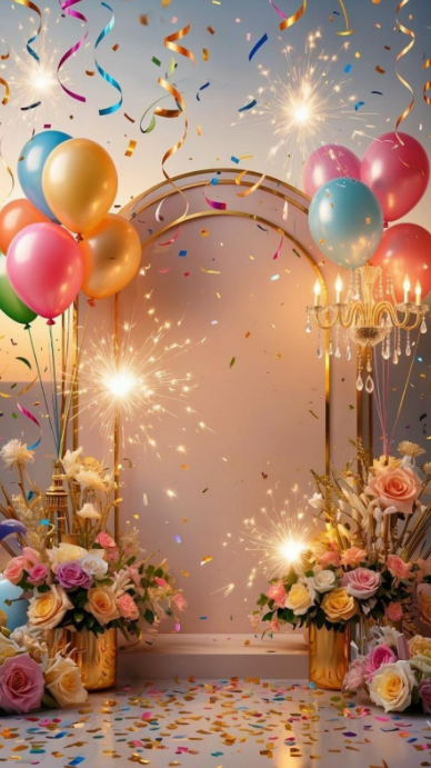 Maximalist Elegant Birthday Party Backdrop With Balloons & Fireworks ...