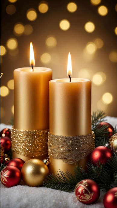 Maximalist Elegant Christmas Candlelight Background With Gold And Red ...