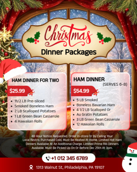 Maximalist Festive Christmas Ham Dinner Packages Flyer Template ...