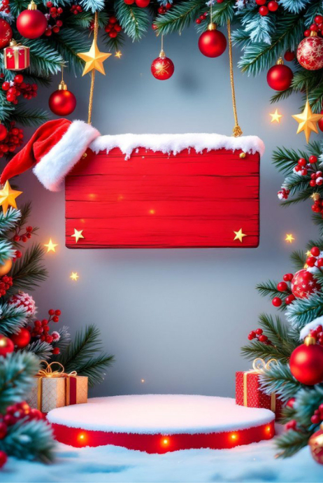 Maximalist Festive Christmas Stage With Red Signboard Poster Template ...
