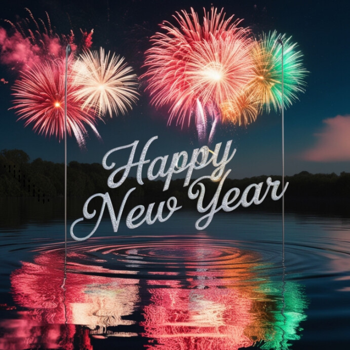 Plantilla de Maximalist Fireworks Reflection Water New Year ...