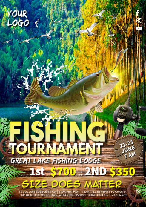 Maximalist Fishing Tournament A4 Template | PosterMyWall