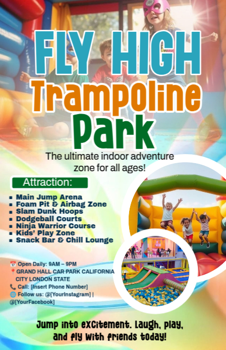 Plantilla de Maximalist Fly High Trampoline Park Template Tabloid ...